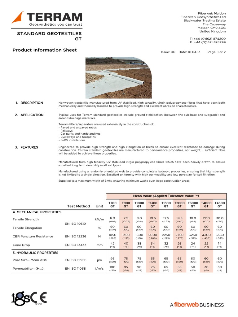 Standard Geotextiles Iss 06 Group Product Data Sheet 1 | PDF ...