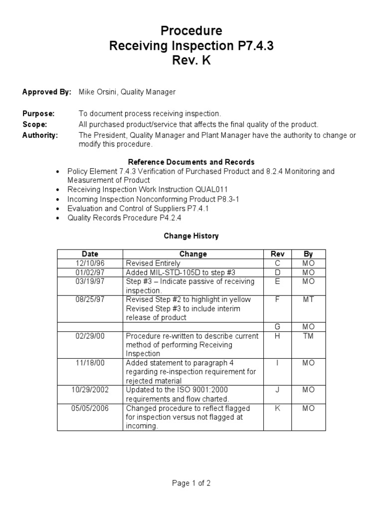 Receiving Inspection Procedure | Production And Manufacturing | Technology