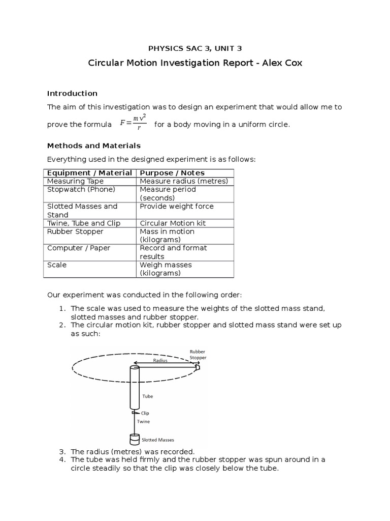 Circular Motion Experiment Report | PDF | Significant Figures | Tension ...