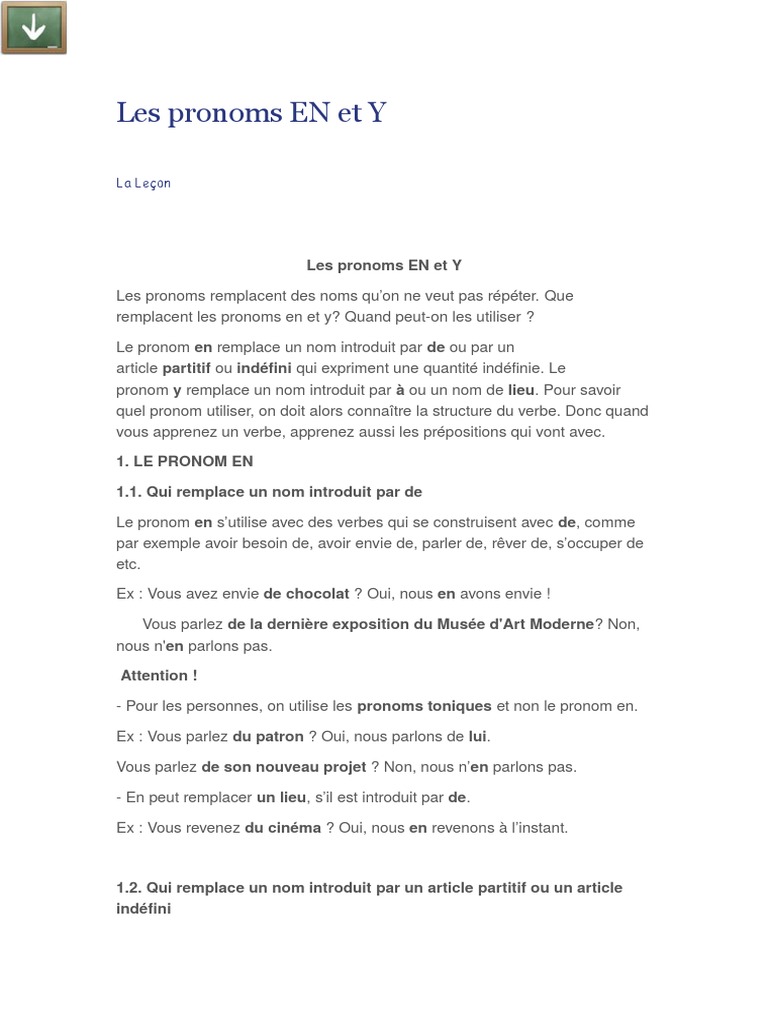 Les Pronoms EN Et Y | PDF