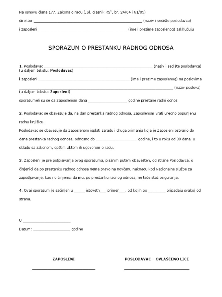 Otkaz Ugovora o Radu | PDF