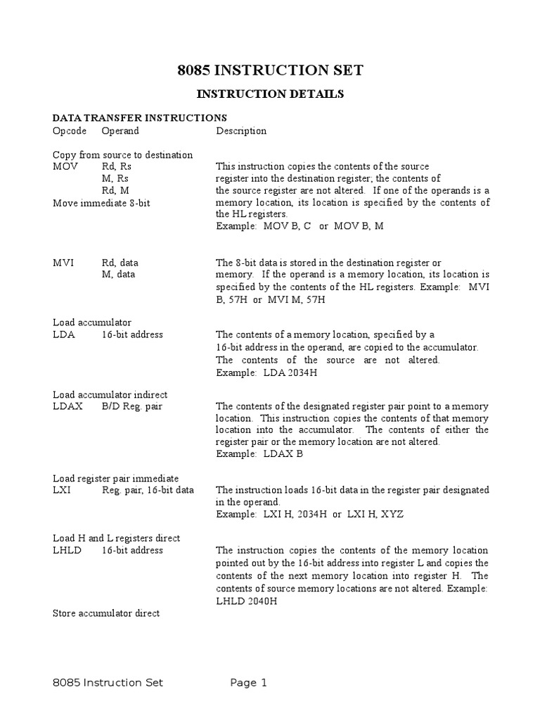 8085 Instruction Set | PDF | Instruction Set | Computer Data