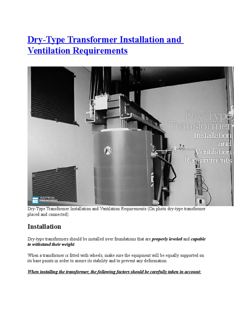 Dry-Type Transformer Installation Guide | PDF | Ventilation ...