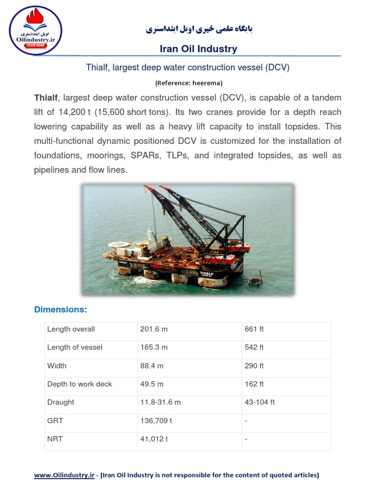 279TO 004 World's Largest Offshore Crane Thialf | PDF | Ships | Water ...