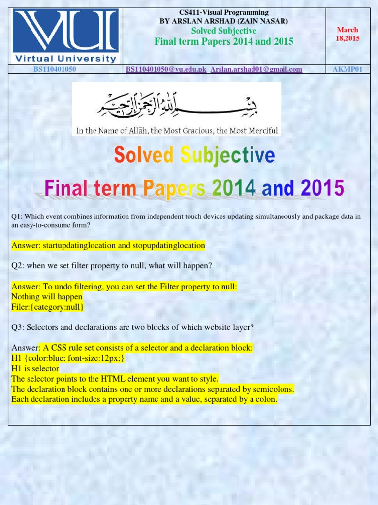 CS411 FinalTerm Subjective Solved by Arslan Arshad (Zain Nasar) | PDF | Dynamic Web Page ...