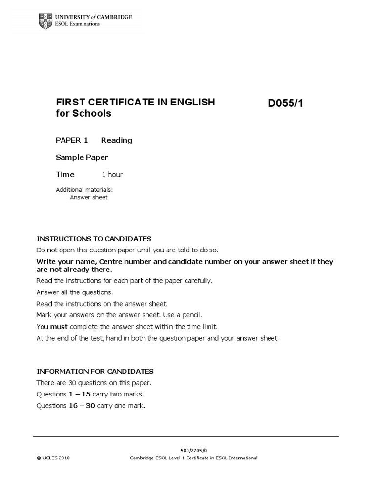 FCE For Schools Sample Reading Paper | PDF | Meerkat