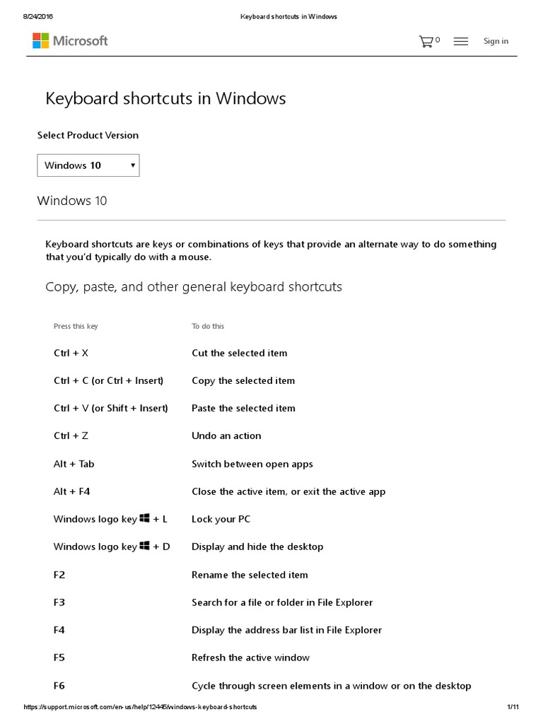 Keyboard Shortcuts in Windows | PDF | Computers