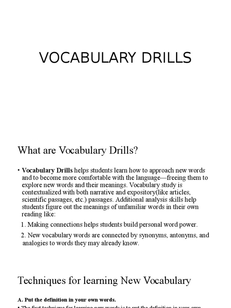 Effective Vocabulary Drills Techniques | PDF