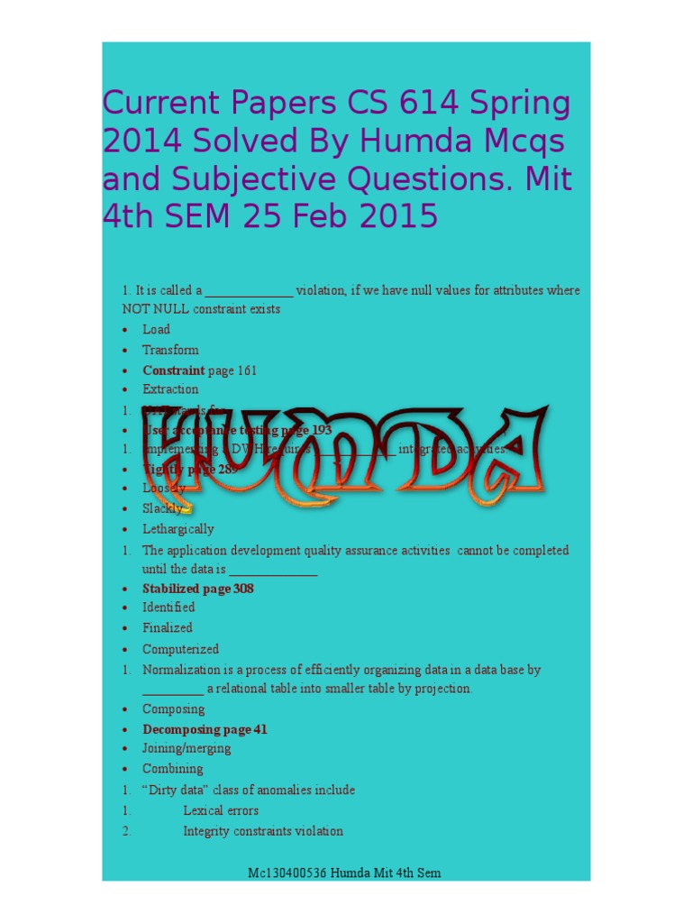 My To Days Paper of Cs 614 With Solution | PDF | Database Index ...