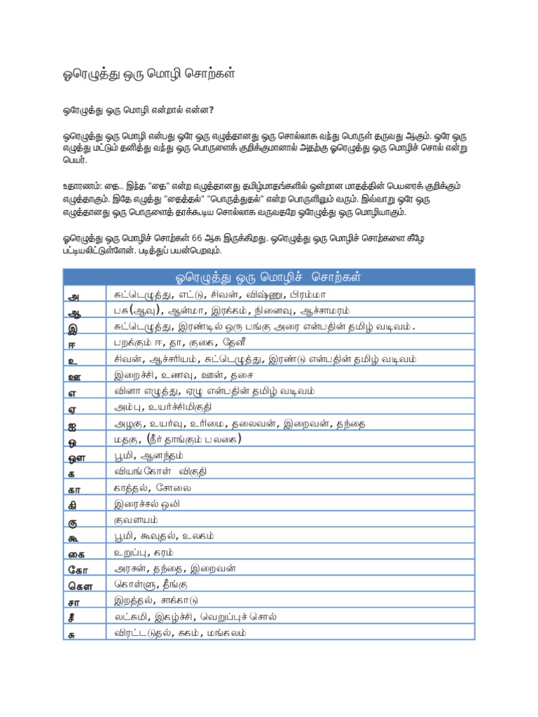 TNPSC - or Eluthu Oru Mozhi | PDF