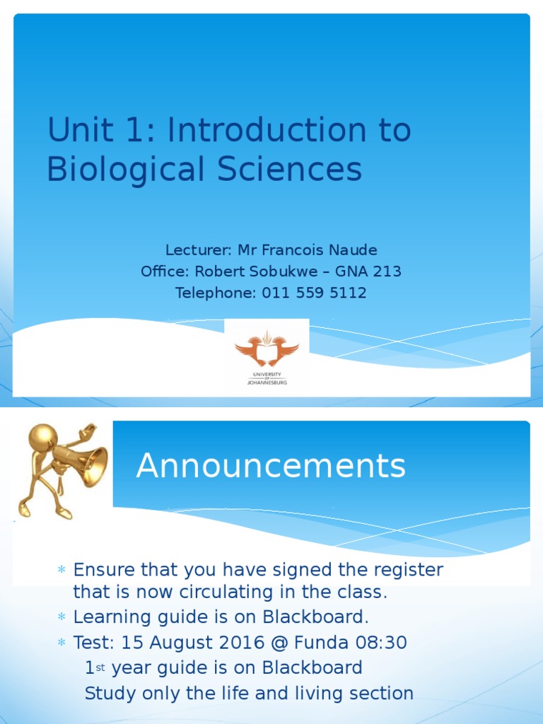 2016 - Lecture 2 and 3 - Introduction To Biological Sciences | PDF ...