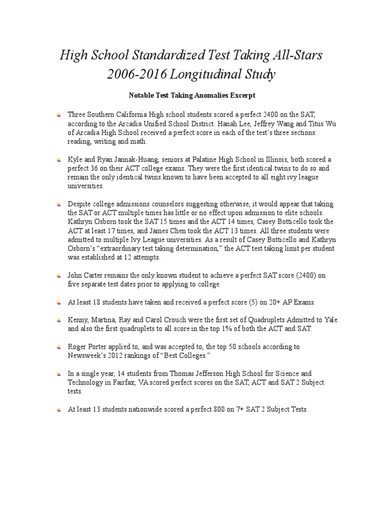 High School Standardized Test Taking All Stars 2006 2016 Longitudinal ...