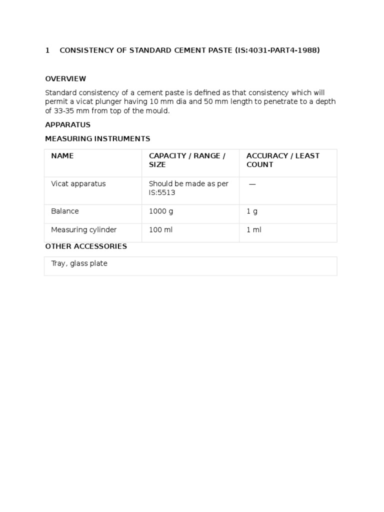 Consistency of Standard Cement Paste | PDF | Density | Concrete