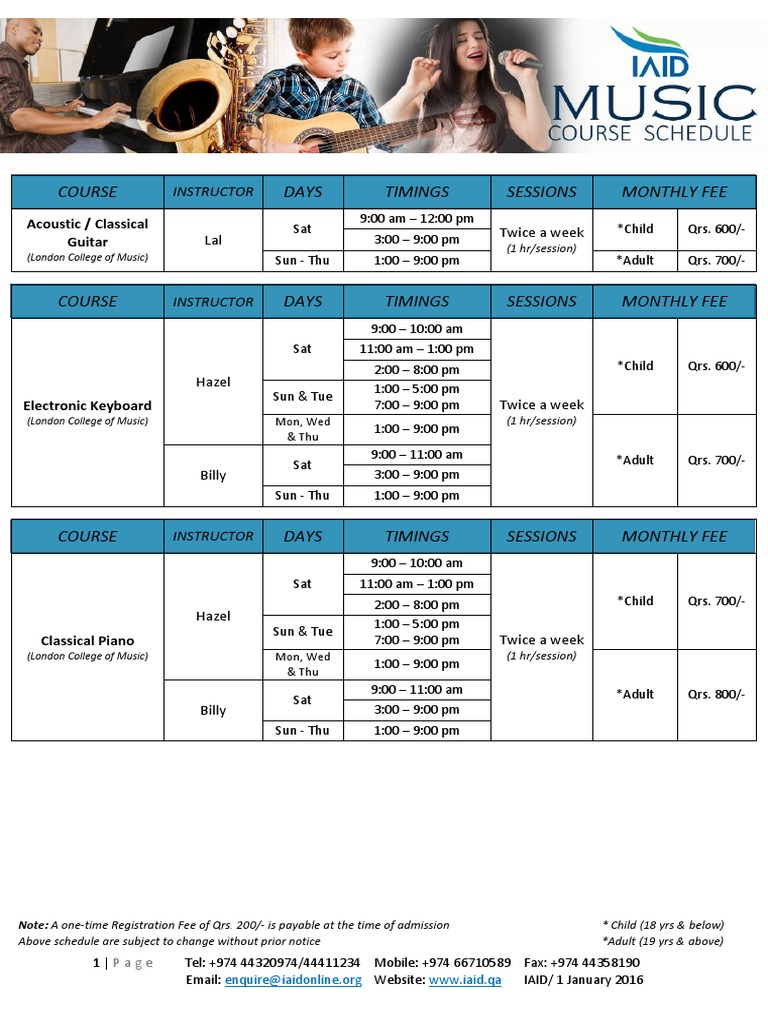 Music Course Schedule and Fees | PDF