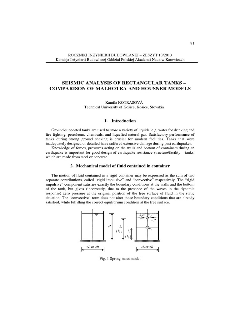 SEISMIC ANALYSIS OF RECTANGULAR TANKS - COMPARISON OF MALHOTRA AND ...