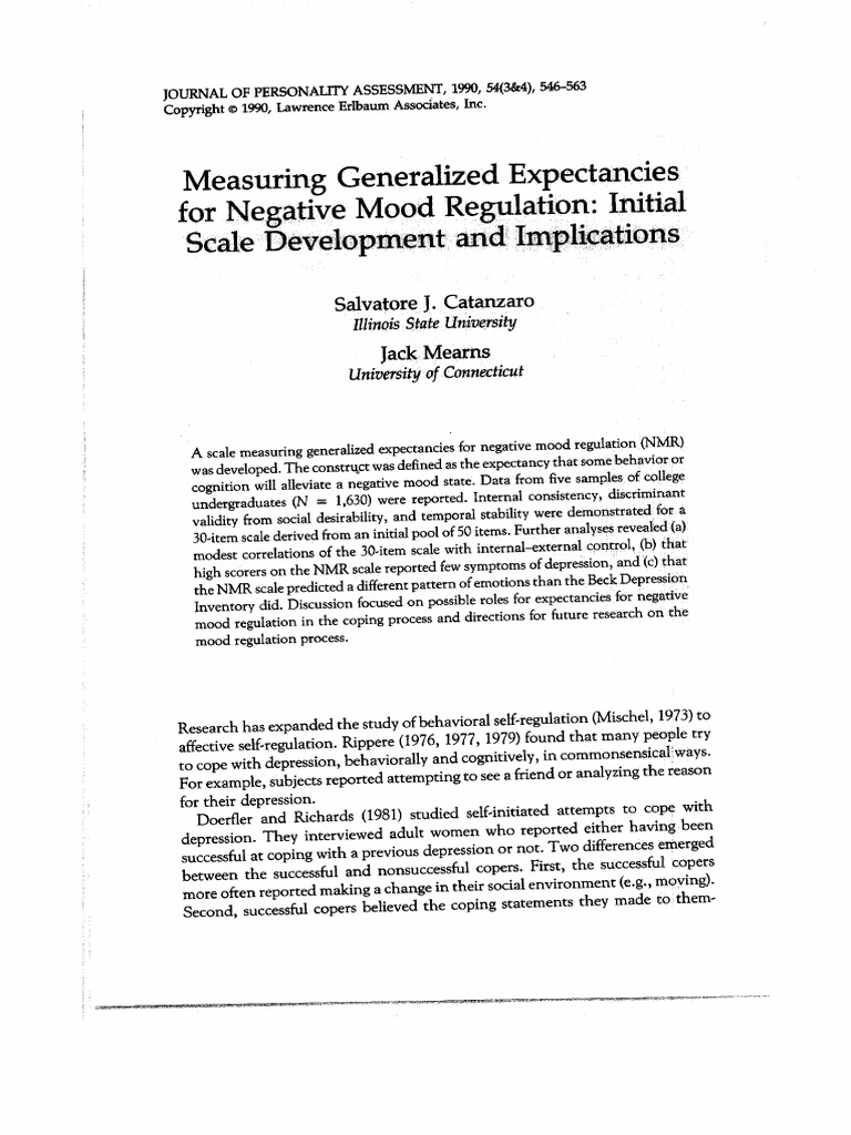 Negative Mood Regulation Scale | PDF