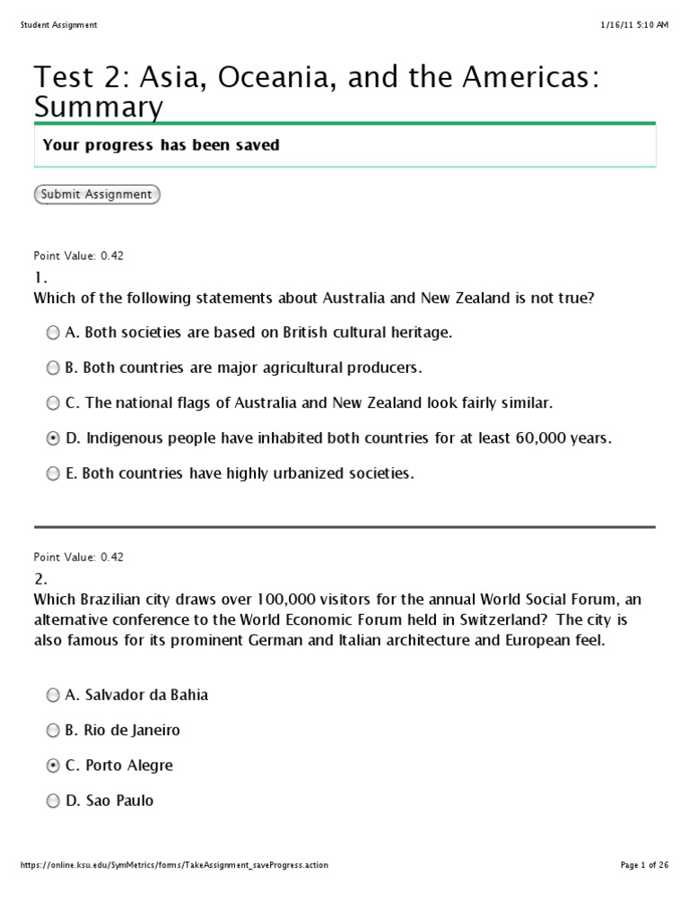 Test 2: Asia, Oceania, and The Americas:: Submit Assignment | PDF ...