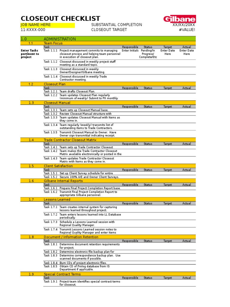 Close Out Checklist | PDF | General Contractor | Business