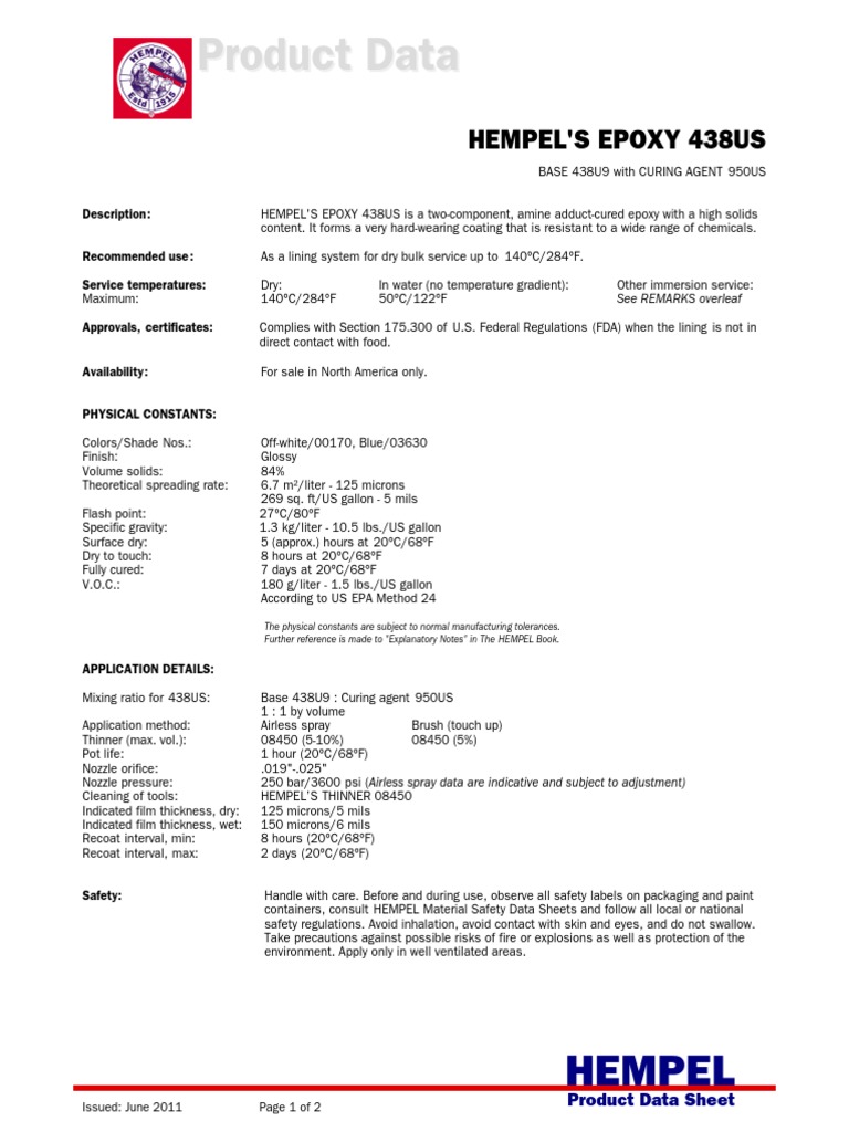 Pds Hempel's Epoxy 438us En-Us | PDF | Epoxy | Paint