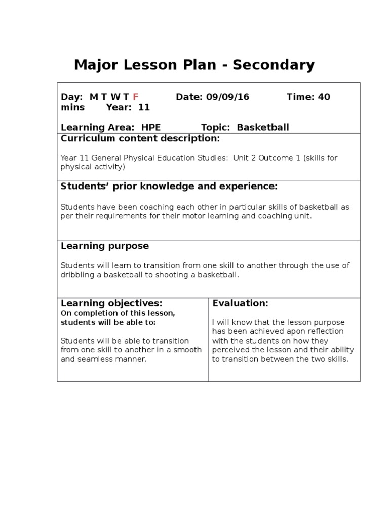 Major Lesson Plan - Secondary | Download Free PDF | Lesson Plan ...