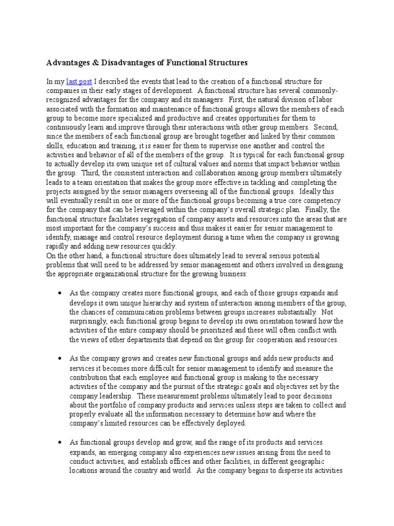 Advantages & Disadvantages of Functional Structures: Last Post | PDF ...