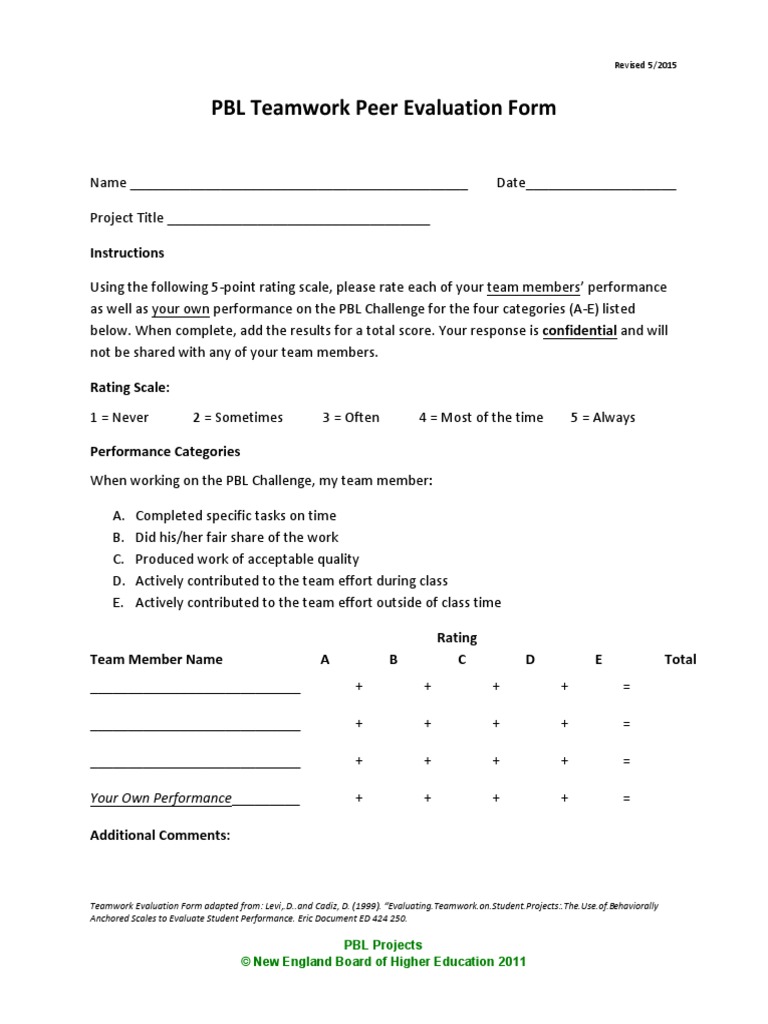 PBL Teamwork Peer Evaluation Form: Instructions | PDF | Career & Growth