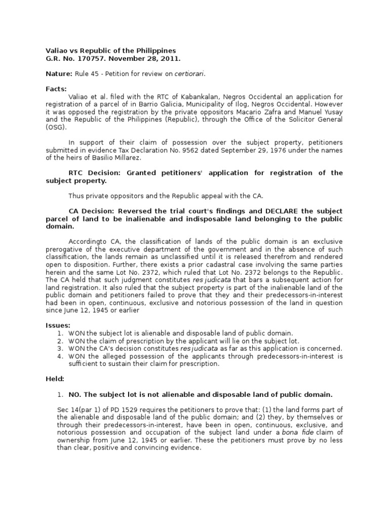 Valiao Vs Republic | Download Free PDF | Adverse Possession | Ownership