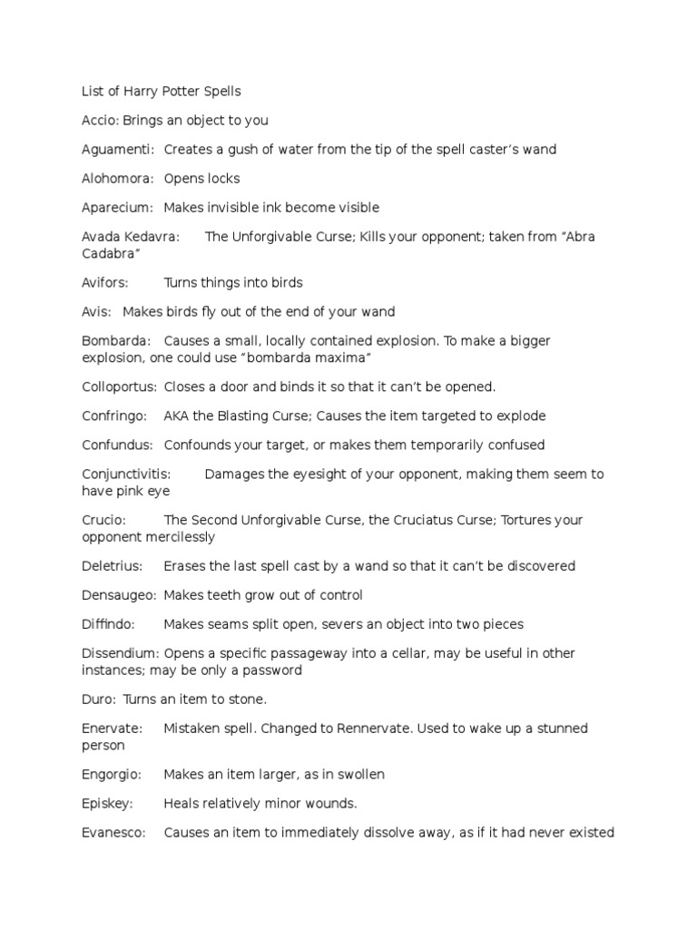 List of Harry Potter Spells | PDF | Warner Bros. Franchises | Harry ...