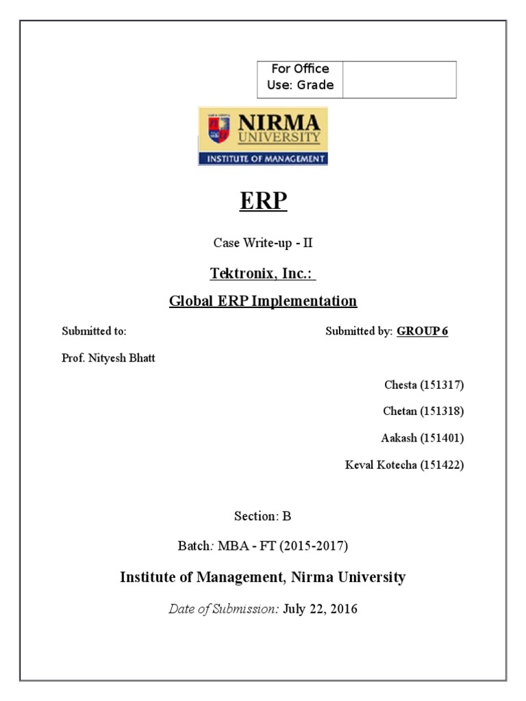 Tektronix, Inc.: Global ERP Implementation: Case Write-Up - II | PDF | Enterprise Resource ...