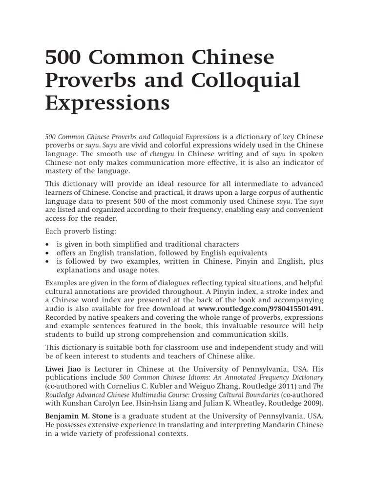 500 Common Chinese Proverbs PDF | PDF | Idiom | English Language