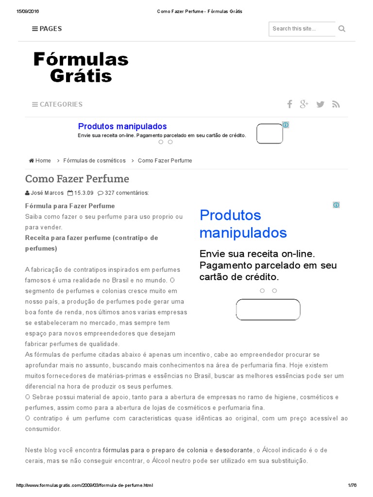 Como Fazer Perfume - Fórmulas Grátis | PDF | Perfume | Embalagem e ...
