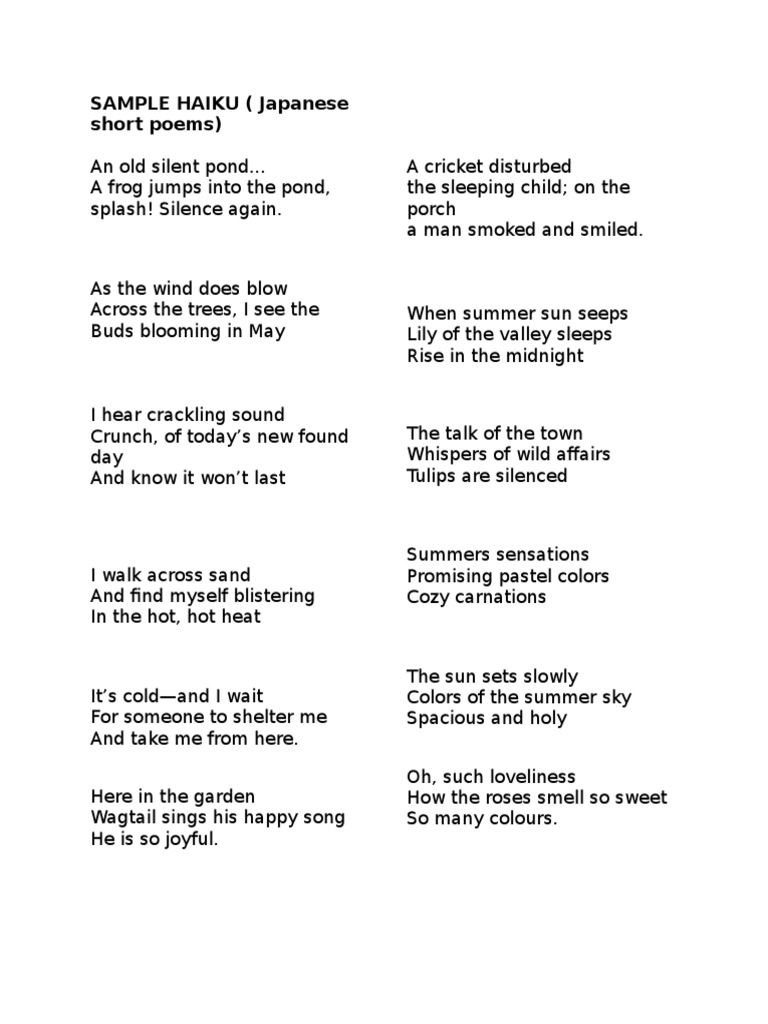 SAMPLE HAIKU (Japanese Short Poems) | PDF | Poetry