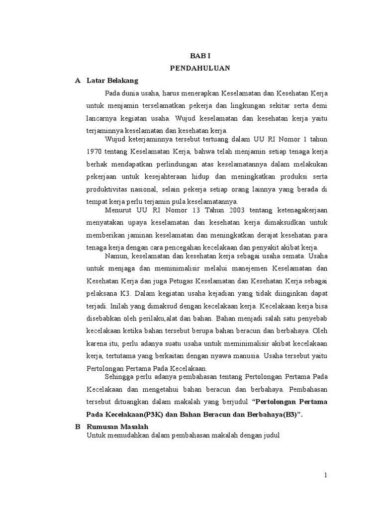 Makalah Pertolongan Pertama Pada Kecelakaan (P3K) | PDF