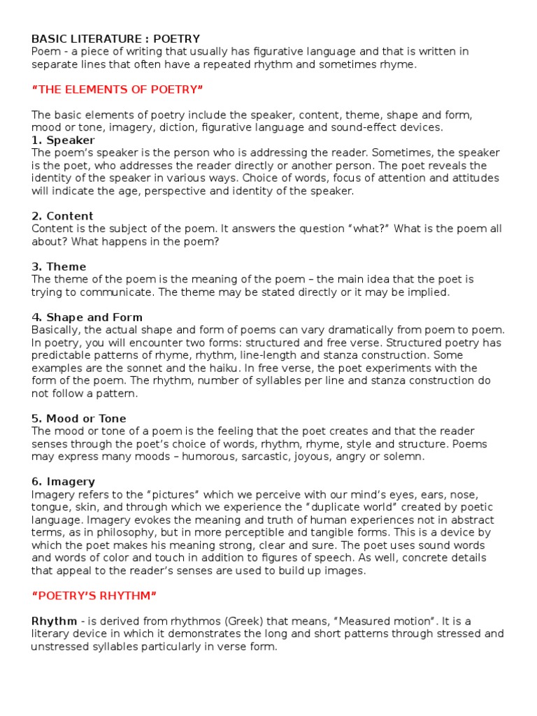 Basic Literature Poetry | PDF | Metre (Poetry) | Poetry