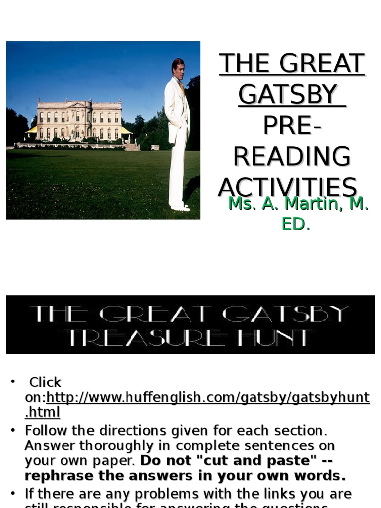 The Great Gatsby Pre Reading Activity | PDF | Self-Improvement | Wellness
