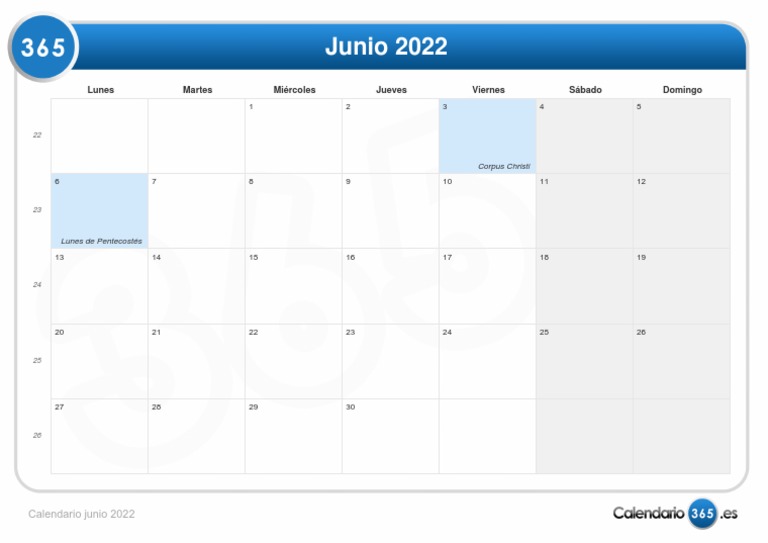 Calendario Junio 2022 | PDF