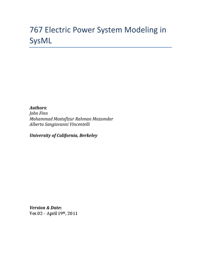 767 Electric Power System Modeling in Sysml: Authors | PDF | Electric ...