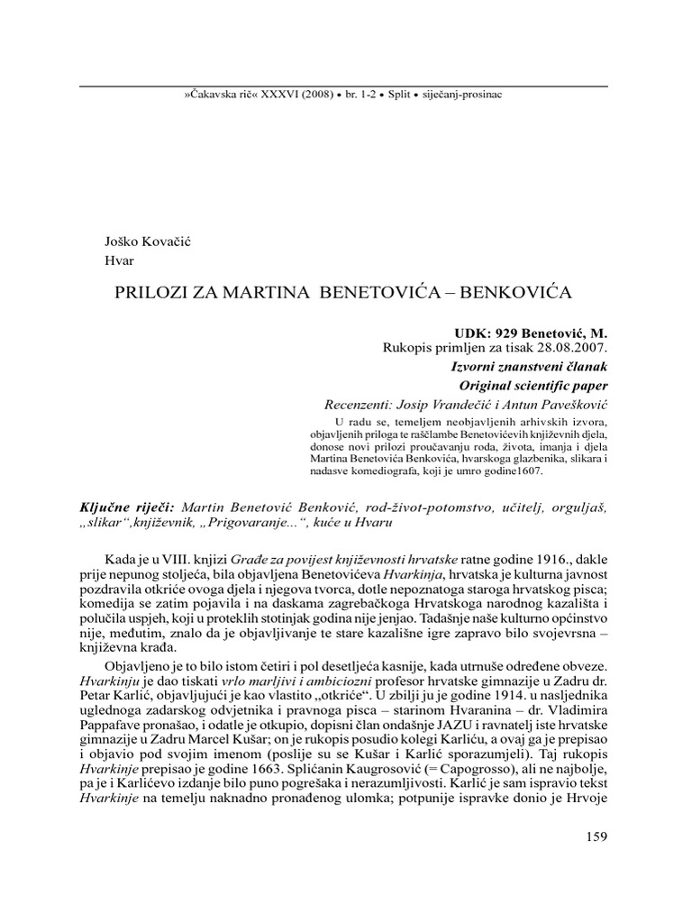 J Kovacic Prilozi Za Martina Benetovica | PDF