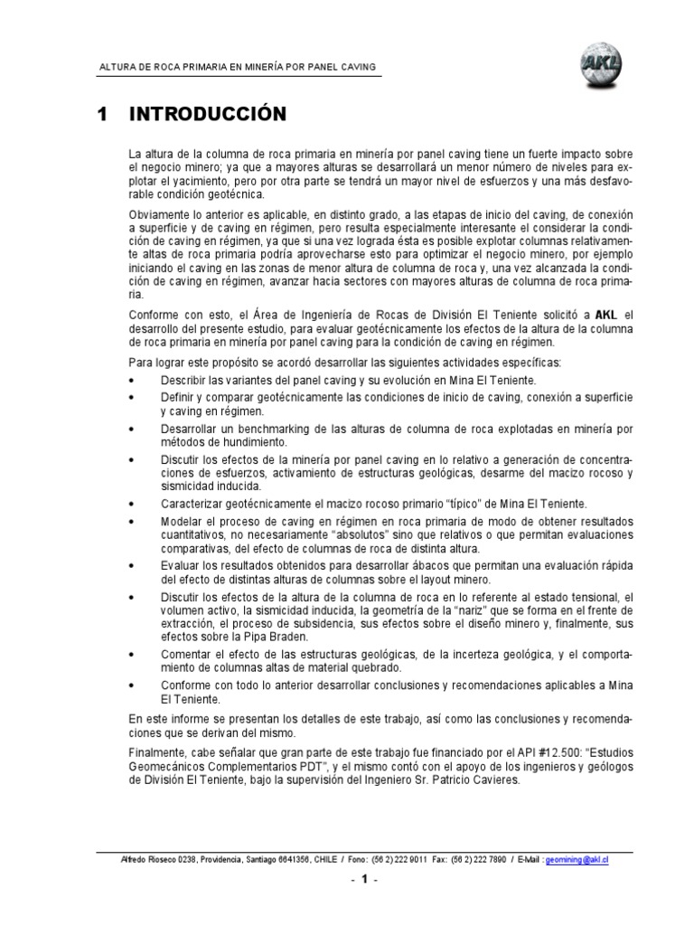 Caving Block y Panel Caving Mina El Teniente AZK PDF | PDF | Minería ...