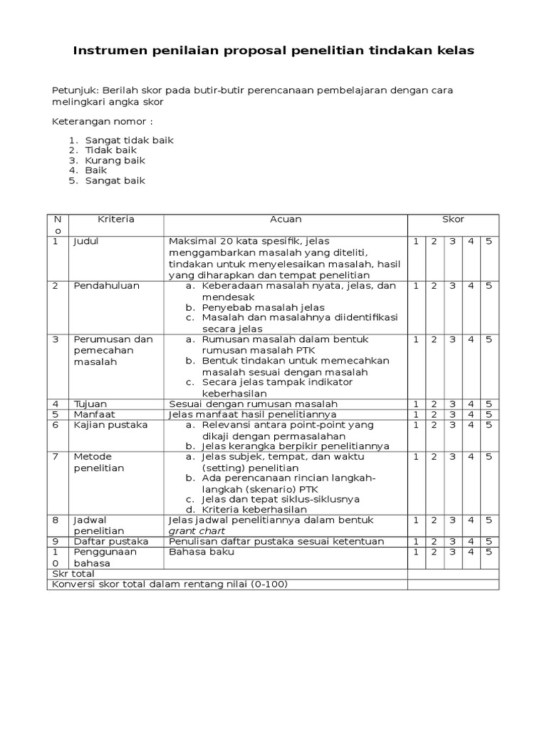 Instrumen Penilaian Proposal Penelitian Tindakan Kelas | PDF