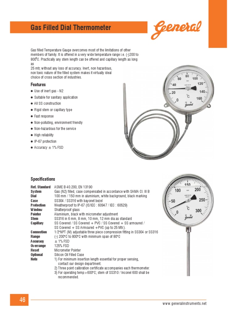Gas Filled Dial Thermometer: Features | PDF | Nature