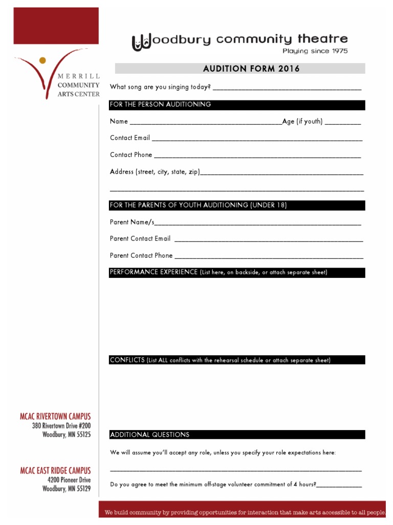 2016 Audition Form Template | PDF