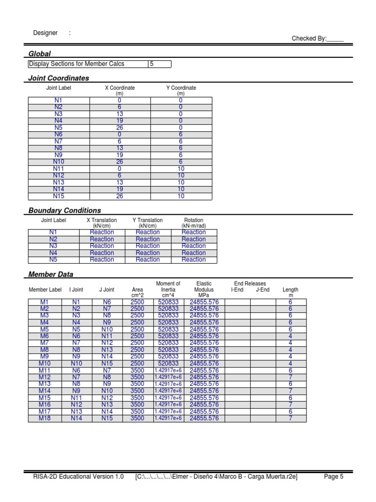 RISA-2D Educational Report Data | PDF