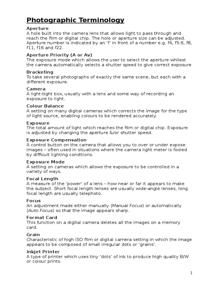 Photographic Terminology | PDF | Camera Lens | Exposure (Photography)