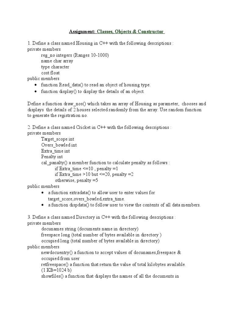 Define A Class Assignment | PDF | Subroutine | Data Type