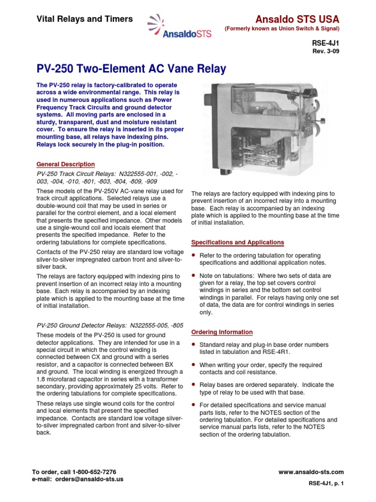 PV-250 AC Vane Relay Overview | PDF | Relay | Series And Parallel Circuits