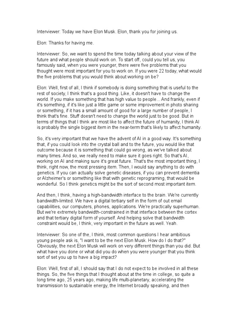 Elon Musk Interview Transcript - How To Build The Future | PDF | Elon ...