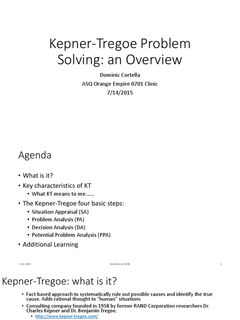 Kepner Tregoe Problem Solving HO | PDF | Causality | Risk