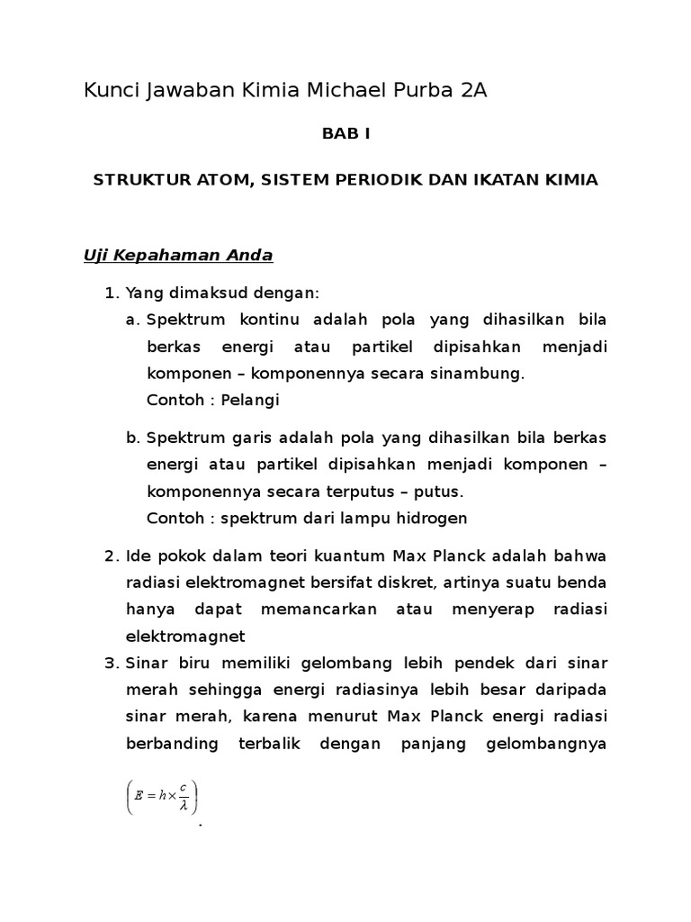 Kunci Jawaban Kimia Michael Purba 2A | PDF