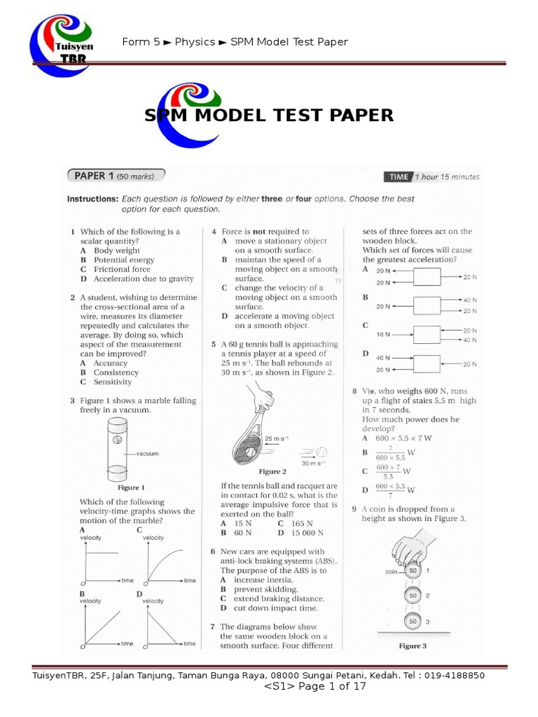 Form 5 Physics S1 SPM Model Test Paper | PDF